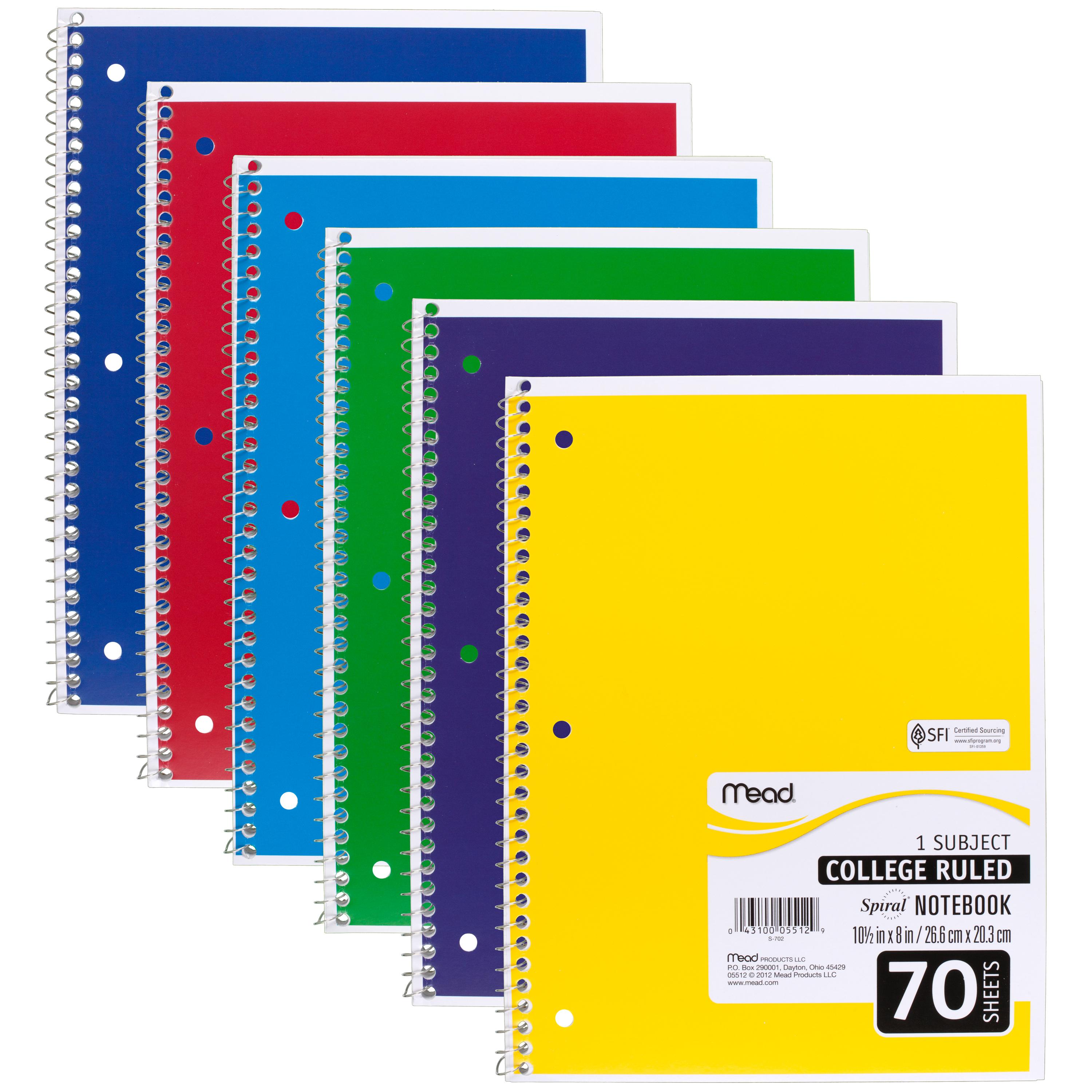 Amazon Mead Spiral Notebook College Ruled 1 Subject 70 Sheets 