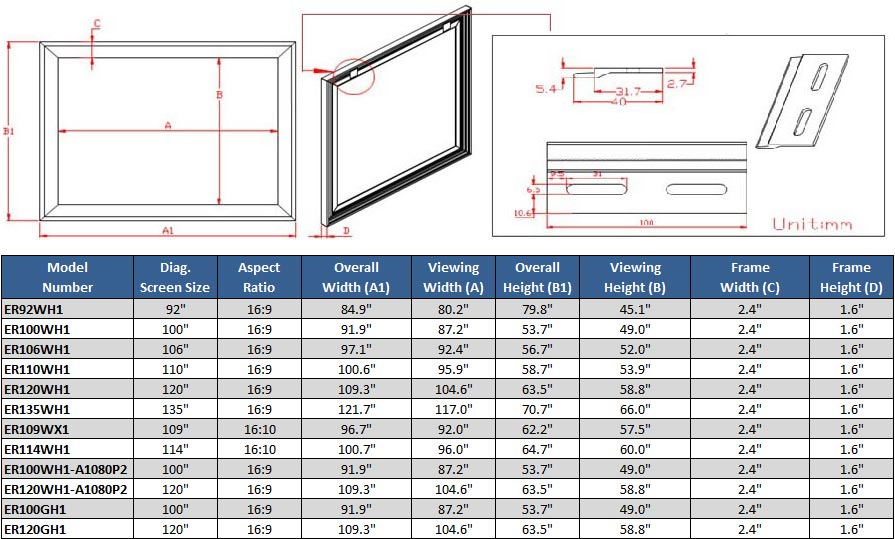Elite Screens ER120GH1 Sable Fixed Frame Projection Screen 120 16 9 Elite Screens ER120GH1 Sable Fixed Frame Projection Screen 120 16 9