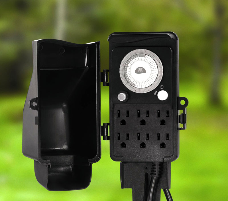 Westek TM16DOLB Outdoor Daily Stake Timer With 6 Grounded Outlets Black Wall Timer Switches 