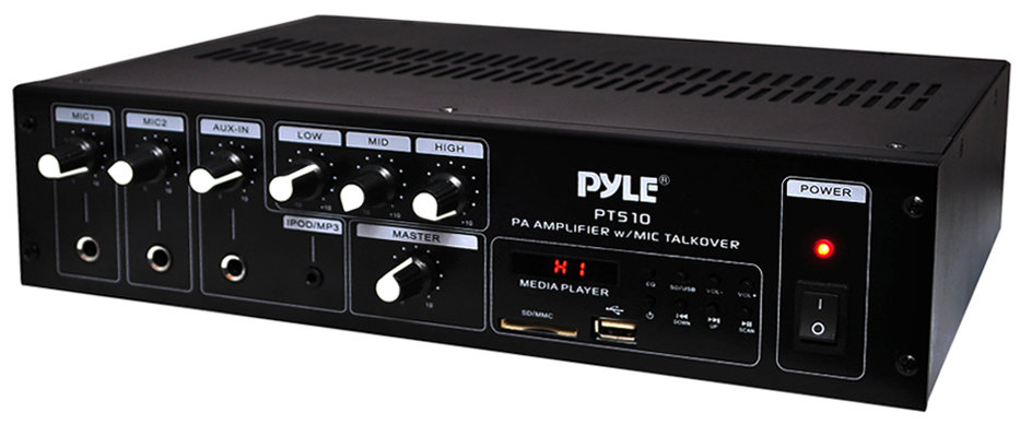 Pyle Home PT510 240 Watt Amplifier with 70V Output, Mic Talkover, USB ...