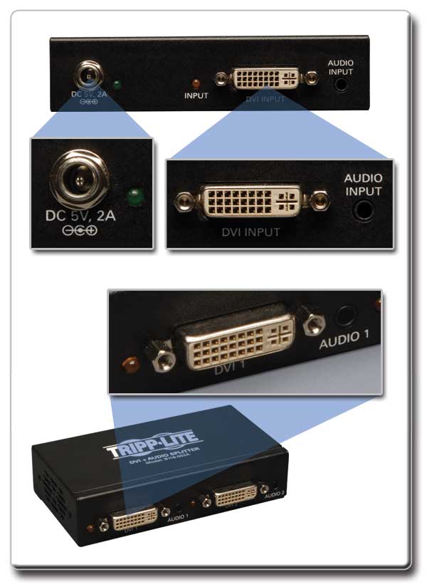 Tripp Lite 2-Port DVI Splitter with Audio and Signal Booster, Single ...