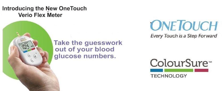 Buy Onetouch Verio Flex Blood Sugar Monitoring System Glucometer 10 ...